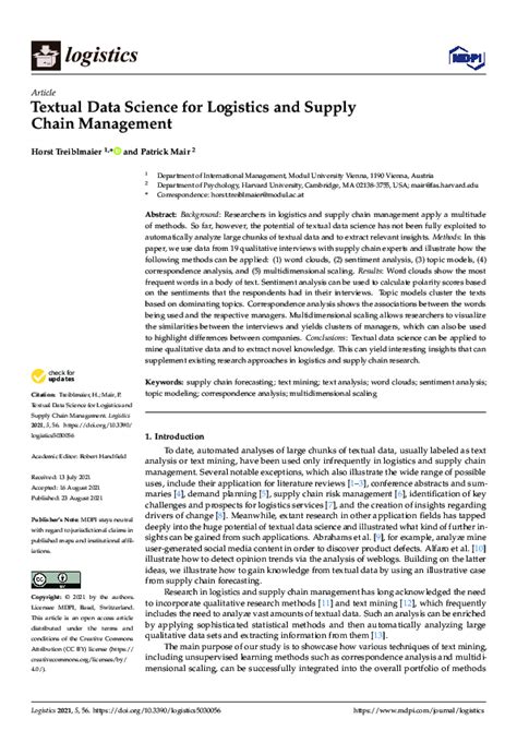 Pdf Textual Data Science For Logistics And Supply Chain Management