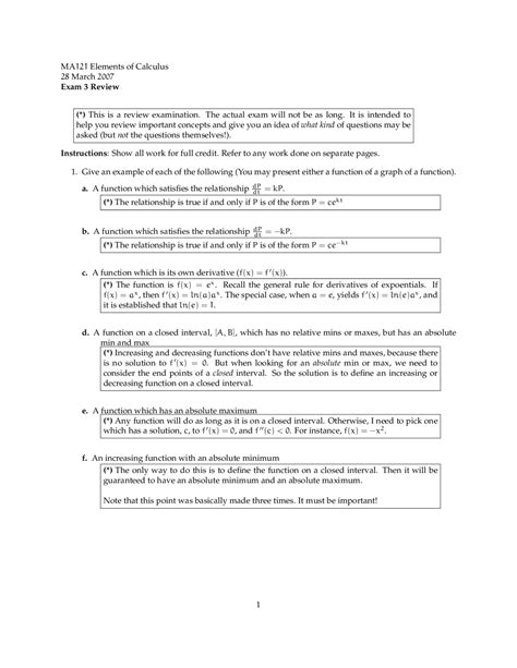 Exam 3 Review Questions With Answers Elements Of Calculus Ma 121