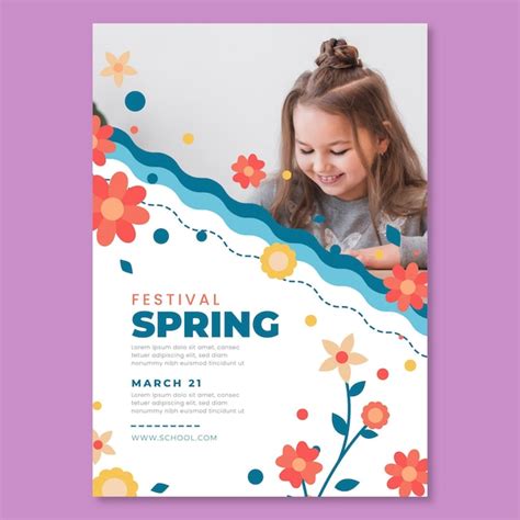 아이들과 함께 봄을위한 광장 포스터 템플릿 무료 벡터