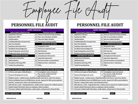 Personnel File Checklist Employee Folder Audit Hr Template Human