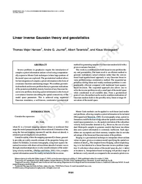 Pdf Linear Inverse Gaussian Theory And Geostatistics