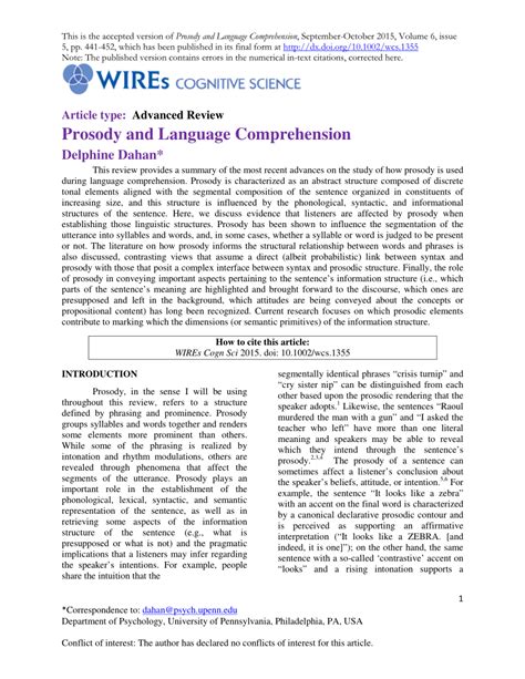 Pdf Prosody And Language Comprehension