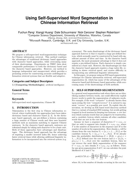 Pdf Using Self Supervised Word Segmentation In Chinese Information