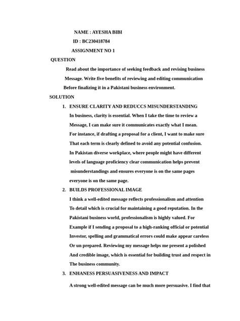 Eng 301 Assignment No 1 Pdf Communication Editing