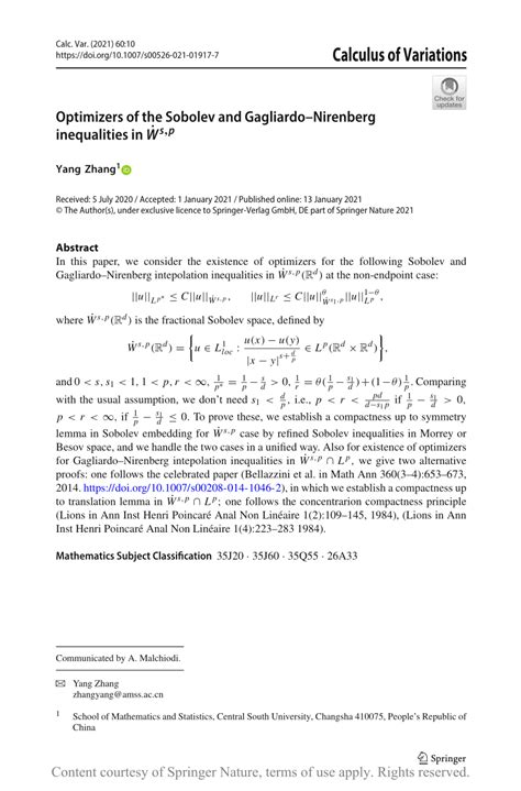 Optimizers Of The Sobolev And Gagliardonirenberg Inequalities In W˙spdocumentclass 12pt