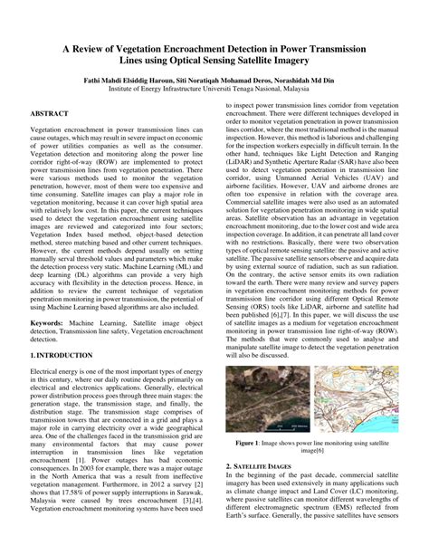 Pdf A Review Of Vegetation Encroachment Detection In Power Transmission Lines Using Optical