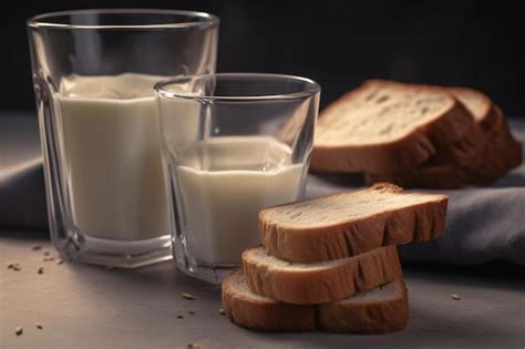 Un Vaso De Leche Y Dos Vasos De Leche Se Sientan En Una Mesa Foto