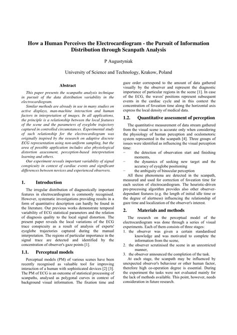 Pdf How A Human Perceives The Electrocardiogram The Pursuit Of Information Distribution