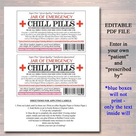 Printable Chill Pill Label Template