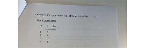 Solved Complete The Characteristic Table Of The Given