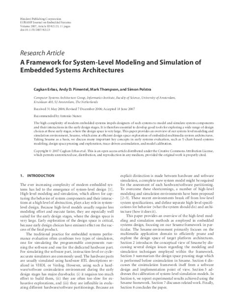 pdf a framework for system level modeling and simulation of embedded