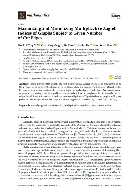 Pdf Maximizing And Minimizing Multiplicative Zagreb Indices Of Graphs Subject To Given Number