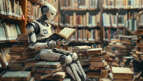 Premium Photo Ai Robot Reading Books In Library Concept Of Knowledge And Learning By Ai