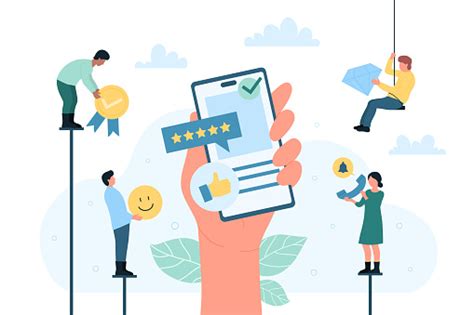 고객 리뷰 피드백 서비스 및 설문 조사 별 5 개를 가진 휴대 전화를 들고 손 잡고 1위에 대한 스톡 벡터 아트 및 기타 이미지