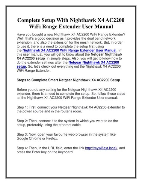 PPT Complete Setup With Nighthawk X AC WiFi Range Extender User Manual PowerPoint