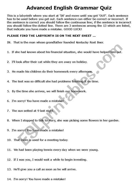 Esl Advanced Grammar Worksheets Teachers