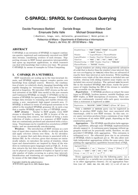 Pdf C Sparql Sparql For Continuous Querying