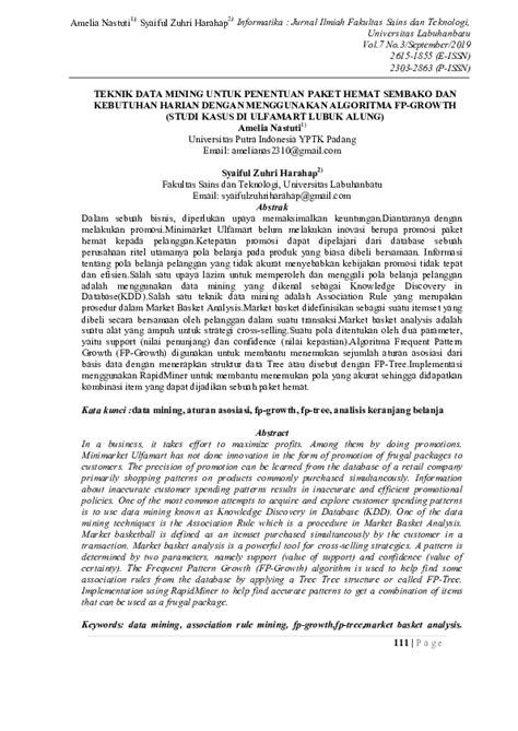 Pdf Teknik Data Mining Untuk Penentuan Paket Hemat Sembako Dan Kebutuhan Harian Dengan
