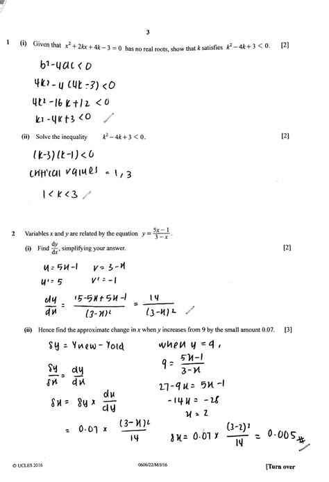 Igcse Add Maths Working Answers [0606 22] Paper 2 2016 May June Mr