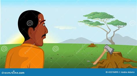 Black Man Chopping Tree Down Stock Illustration Illustration Of Sweating Trunk 43376895