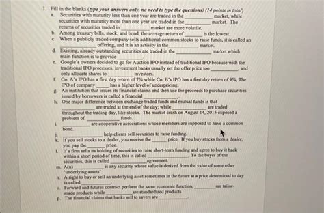 Solved Fill In The Blanks Type Your Answers Only No Chegg Com