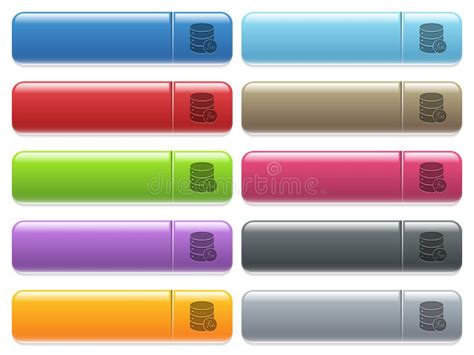 database functions icons on color glossy rectangular menu button stock