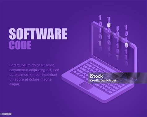개념 소프트웨어 코드입니다 벡터 일러스트 레이 션 아이소메트릭 디지털 코드 숫자 화면 노트북에 방문 페이지 소프트웨어 장치 3차원 형태에 대한 스톡 벡터 아트 및 기타