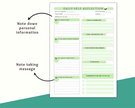 Daily Self Reflection Template Reflection Daily Journal Notes Daily Self Reflection Printable