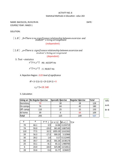 Activity 8 Chi Square Pdf Chi Squared Test Scientific Method