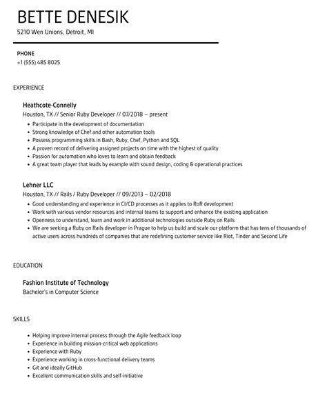 Ruby Developer Resume Samples Velvet Jobs