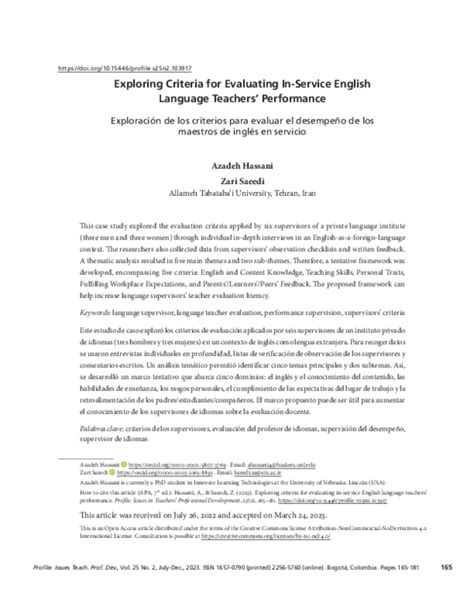 Pdf Exploring Criteria For Evaluating In Service English Language
