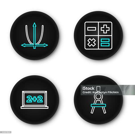 Set Line Drawing Compass Chalkboard Calculator And Graph Schedule Chart Diagram Icon Vector