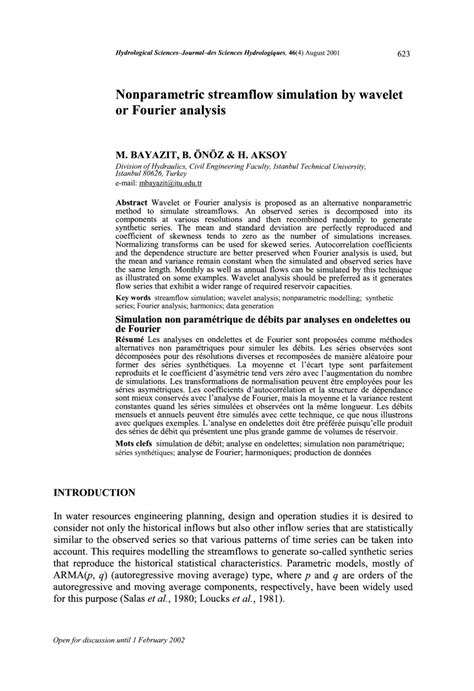 Pdf Nonparametric Streamflow Simulation By Wavelet Or Fourier Analysis
