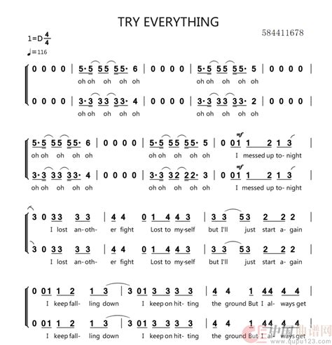 Try Everything 二声部合唱简谱 球球584411678个人制谱园地中国曲谱网