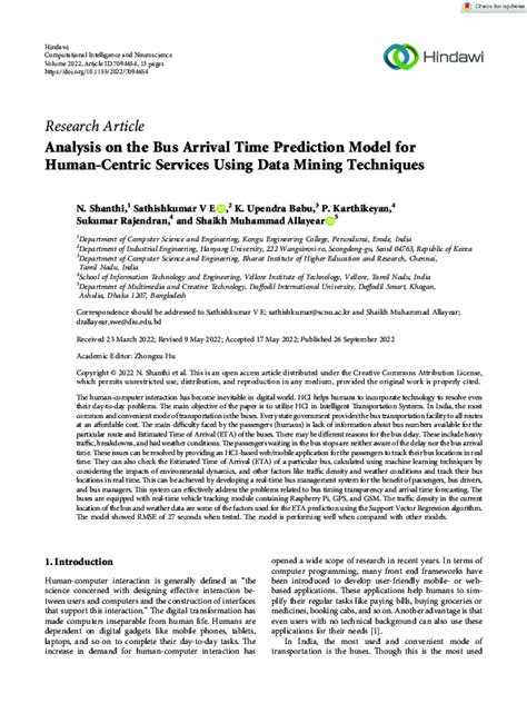 Pdf Analysis On The Bus Arrival Time Prediction Model For Human