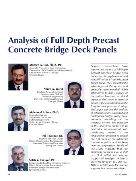 Analysis Of Full Depth Precast Concrete Bridge Deck Panels Pdf