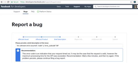 Facebook Graph Api Fb Api 100 Continue And 500 Internal Server Error Errorsubcode 99