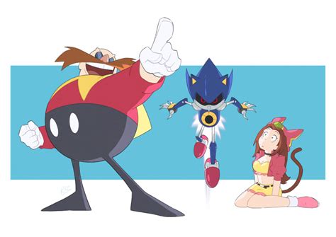Safebooru 1boy 1girl 1other Brown Hair Closed Mouth Dr Eggman