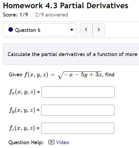 Solved Homework Partial Derivatives Score Chegg