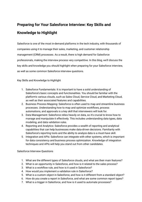Ppt Preparing For Your Salesforce Interview Key Skills And Knowledge To Highlight Powerpoint