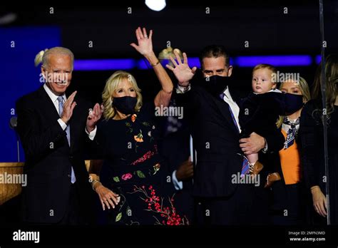 President Elect Joe Biden Stands On Stage With His Wife Jill Biden Son