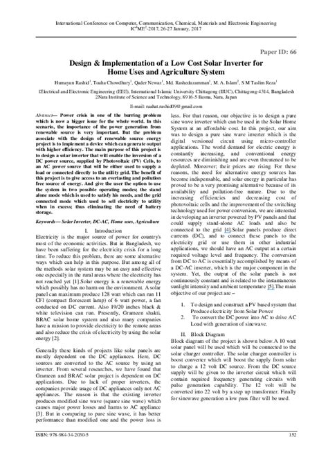 pdf design and implementation of a low cost solar inverter for home