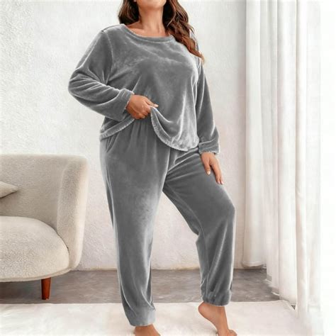 Mifsaly Plus Size Womens Flannel Pajamas Sets Oversized Long Sleeve