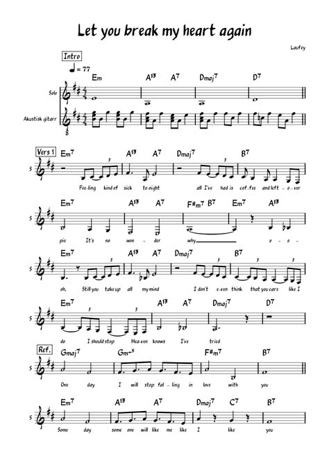 Let You Break My Heart Againvoice And Guitar Sheet Music For Piano