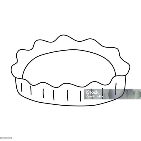 케이크 또는 파이를 위한 둥근 굽기 모양 색칠하기 책을 위한 낙서 작풍 편평한 벡터 윤곽선 검은색에 대한 스톡 벡터 아트 및