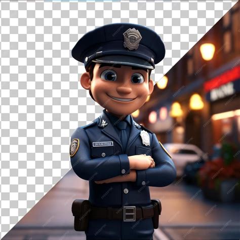 투명한 배경 Psd 3d 경찰관 만화가 거리를 순찰합니다 프리미엄 Psd 파일