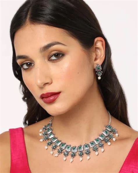 Buy Floral Design Oxidized Necklace Set Online At Best Prices In India