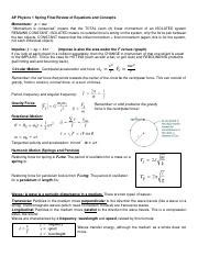 AP Physics Final Study Guide AP Physics Spring Final Review Of Equations And Concepts