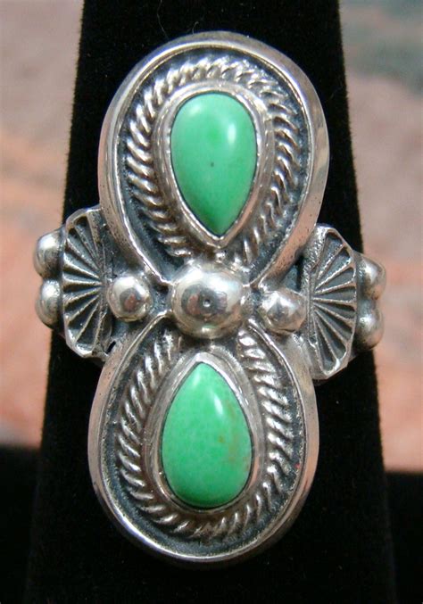 Item 767m Navajo Double Variscite Teardrop Ring By Roie Jaque Sz 8