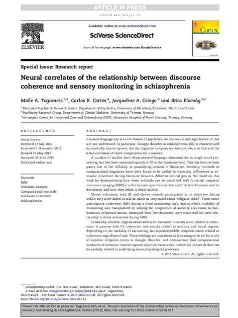 Pdf Neural Correlates Of The Relationship Between Discourse Coherence And Sensory Monitoring